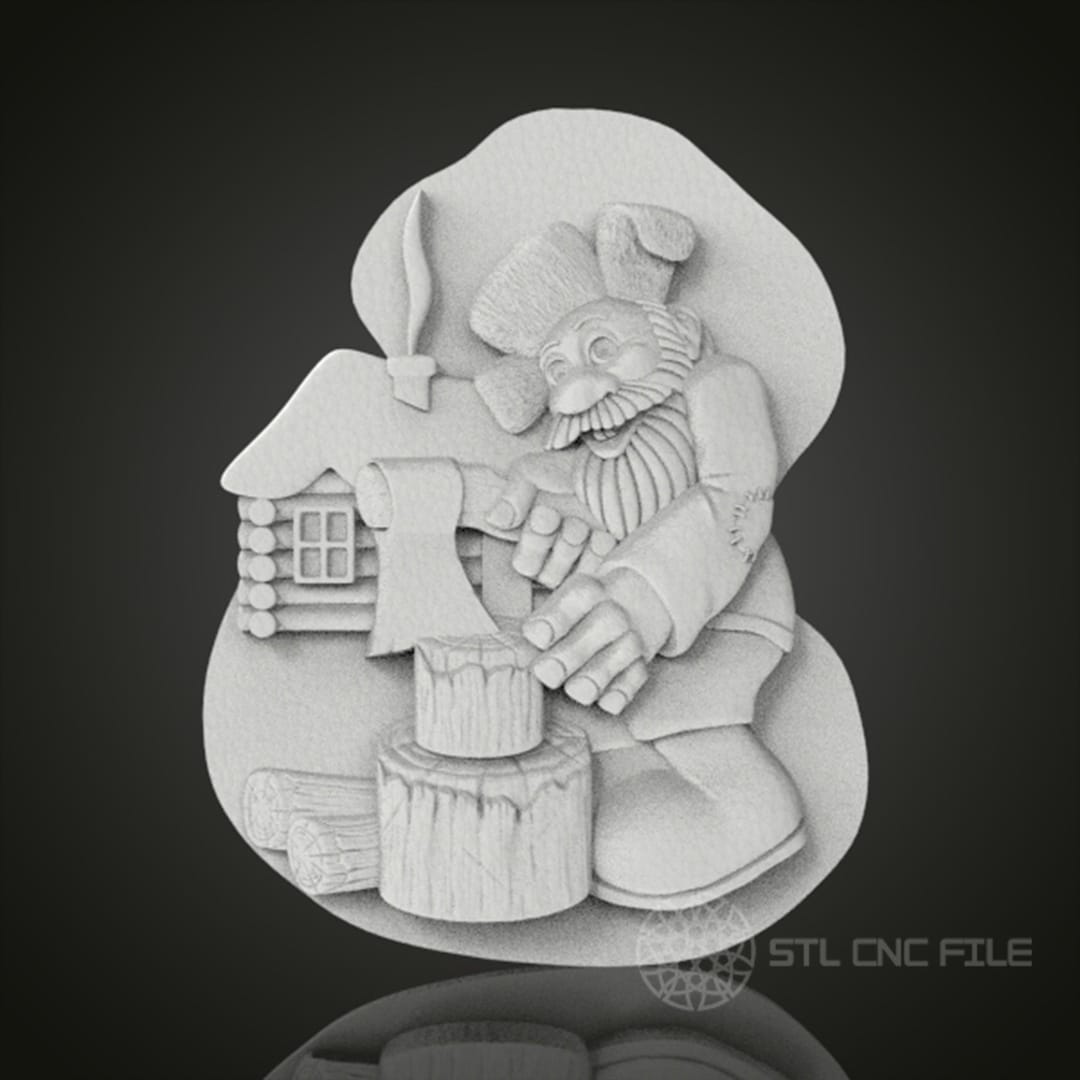 Whimsical Woodcarver Gnome - 3D CNC Engraved Wood Panel, Artcam Aspire ...