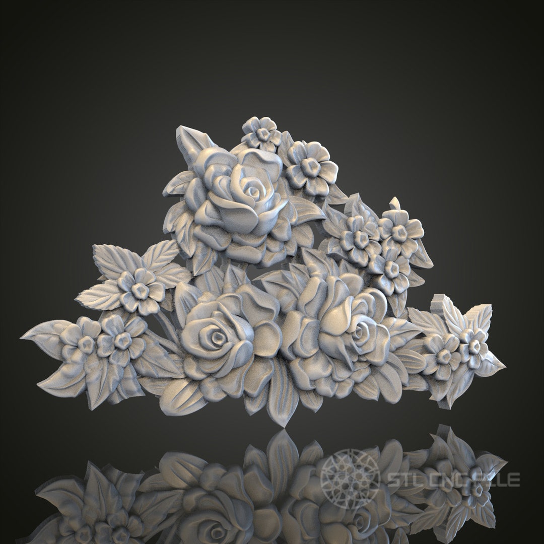 Lush Floral Arrangement Relief STL Model for CNC Router Engraver ...