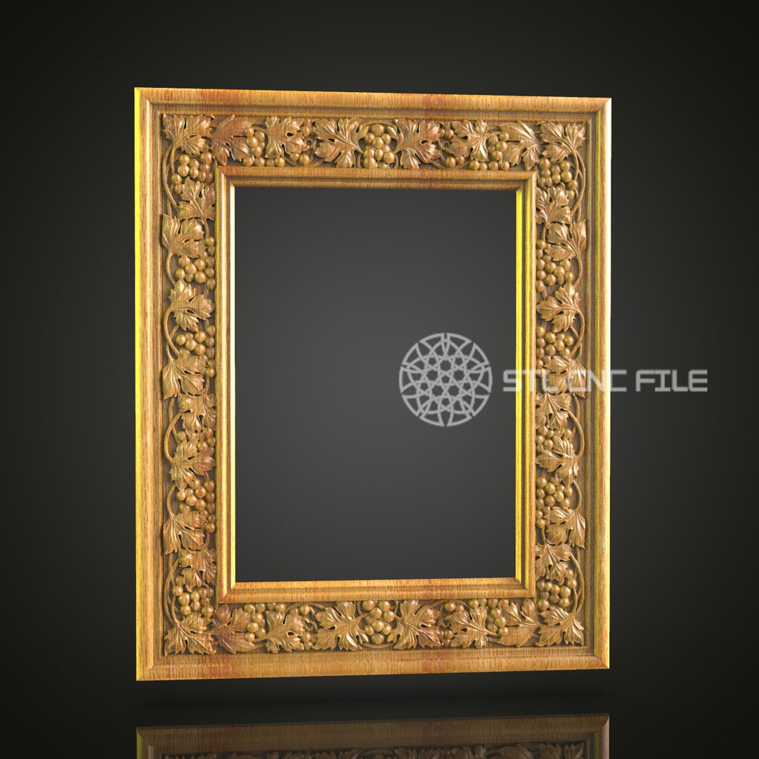 Botanical Square Mirror Frame STL File, Luxurious Floral CNC Router ...