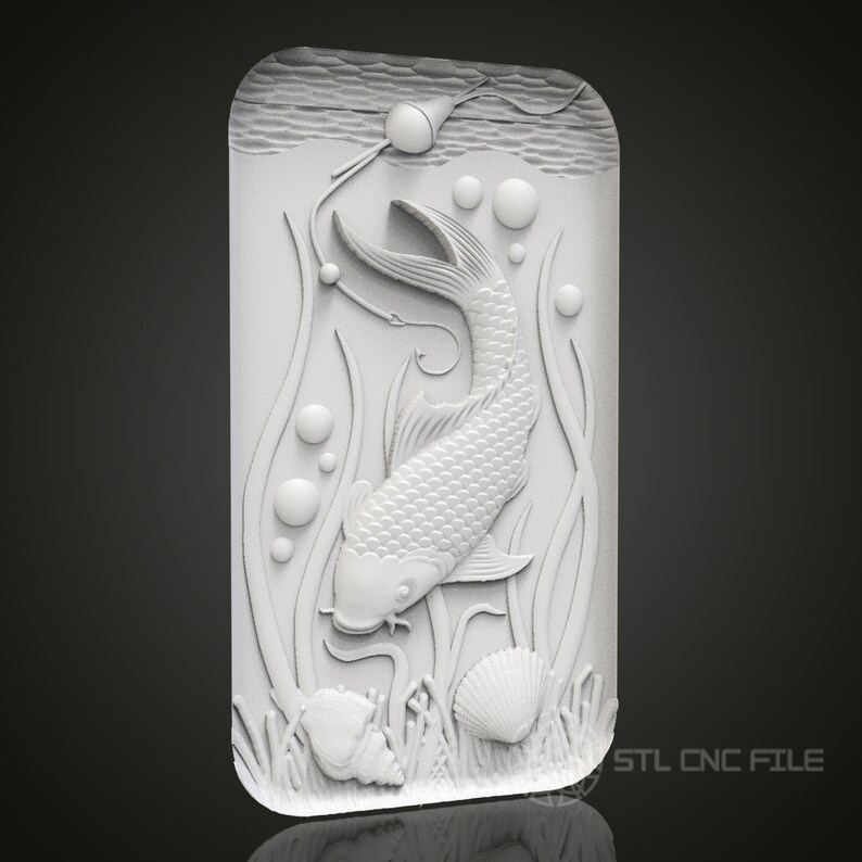 Serenity Stream - Koi Fish 3D CNC Engraved Wood Panel, Artcam Aspire ...
