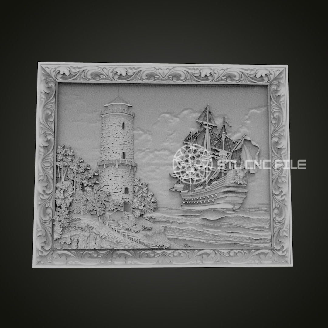 Nautical Seascape and Lighthouse STL Model for CNC - Ideal for Maritime ...