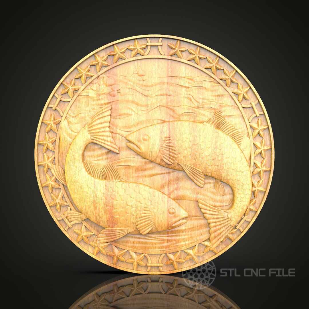 Pisces Zodiac Wood Carving - CNC Engraved Wall Art, Fish Symbol Decor ...