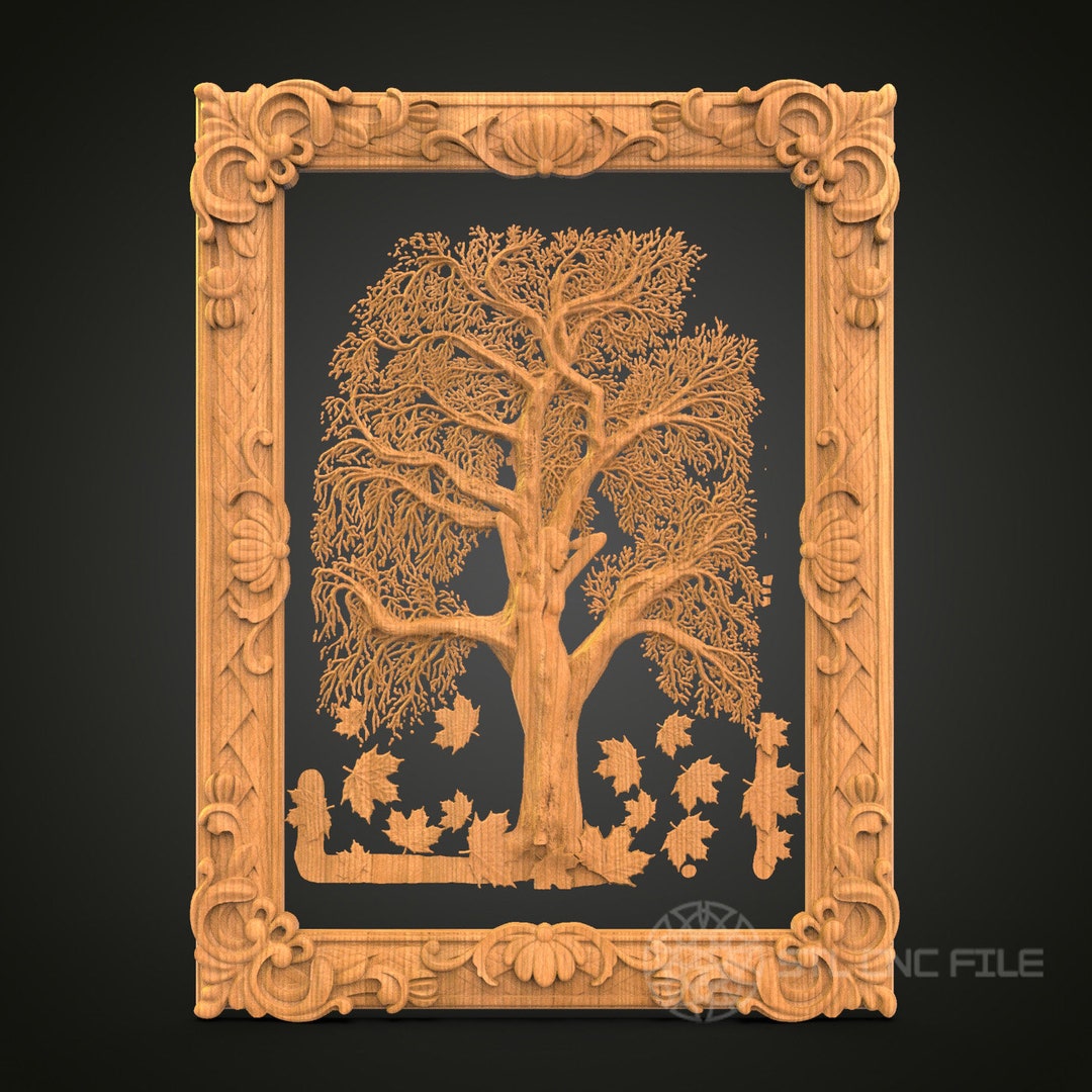 Detailed Tree of Life CNC Carving STL File - Ornate Frame Design ...