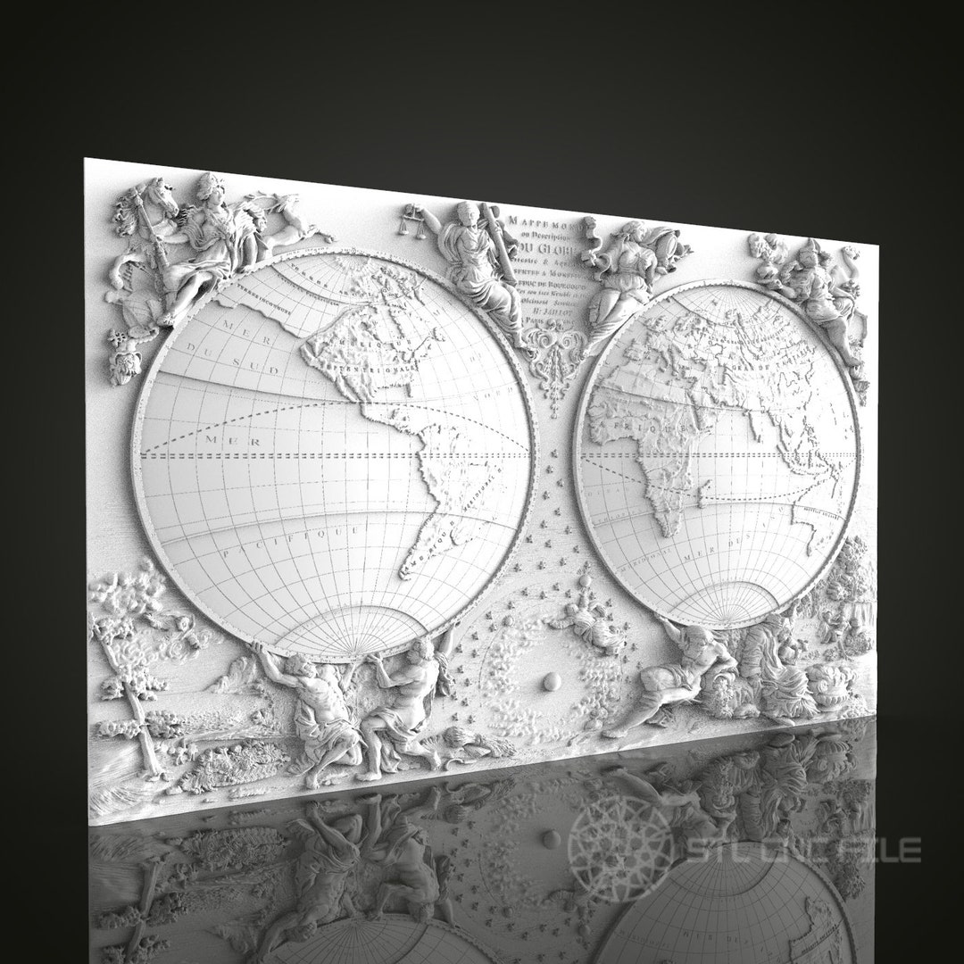 Classic World Map STL Model, CNC Router Engraving File, 3D Artcam ...