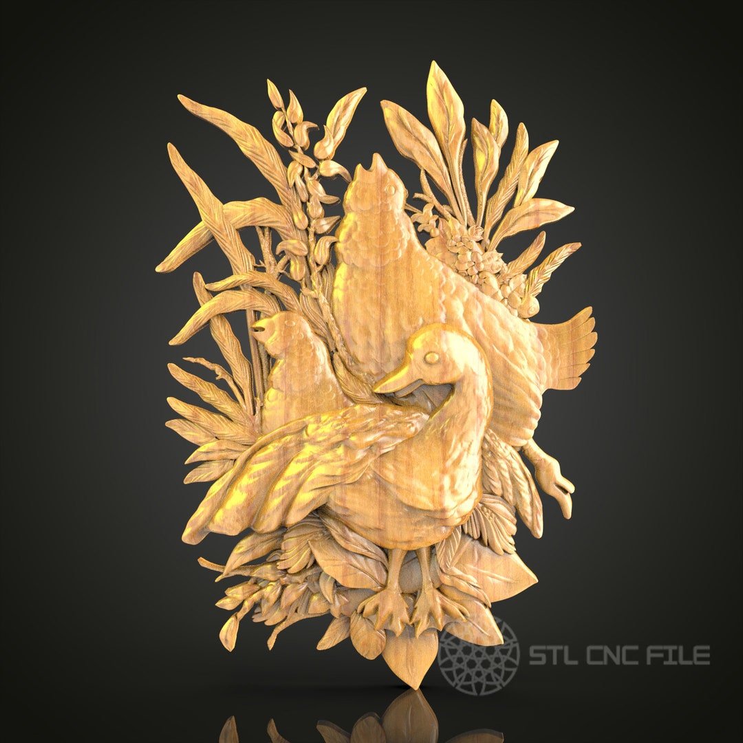 Peaceful Doves in Wheat 3D STL Model for CNC Router - Serene Wood Wall ...