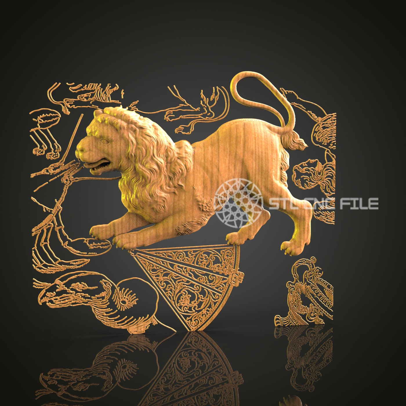 3D Carved Lion STL File: Heraldic Relief Art (digital Download) - Etsy
