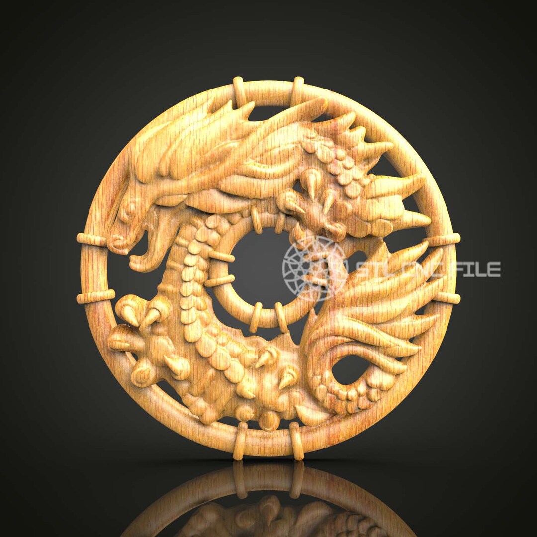 Interwoven Dragon Ring 3D STL Model, CNC Wood Engraving, Circular ...