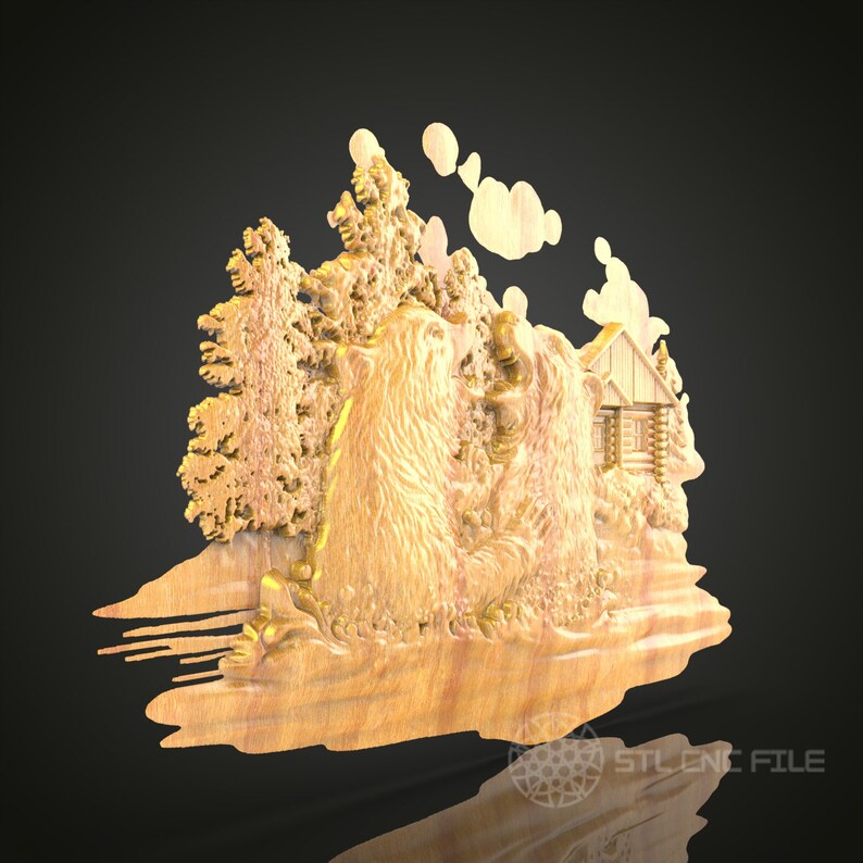 Forest Bears Scene STL File for CNC, 3D Wood Carving, Rustic Cabin ...