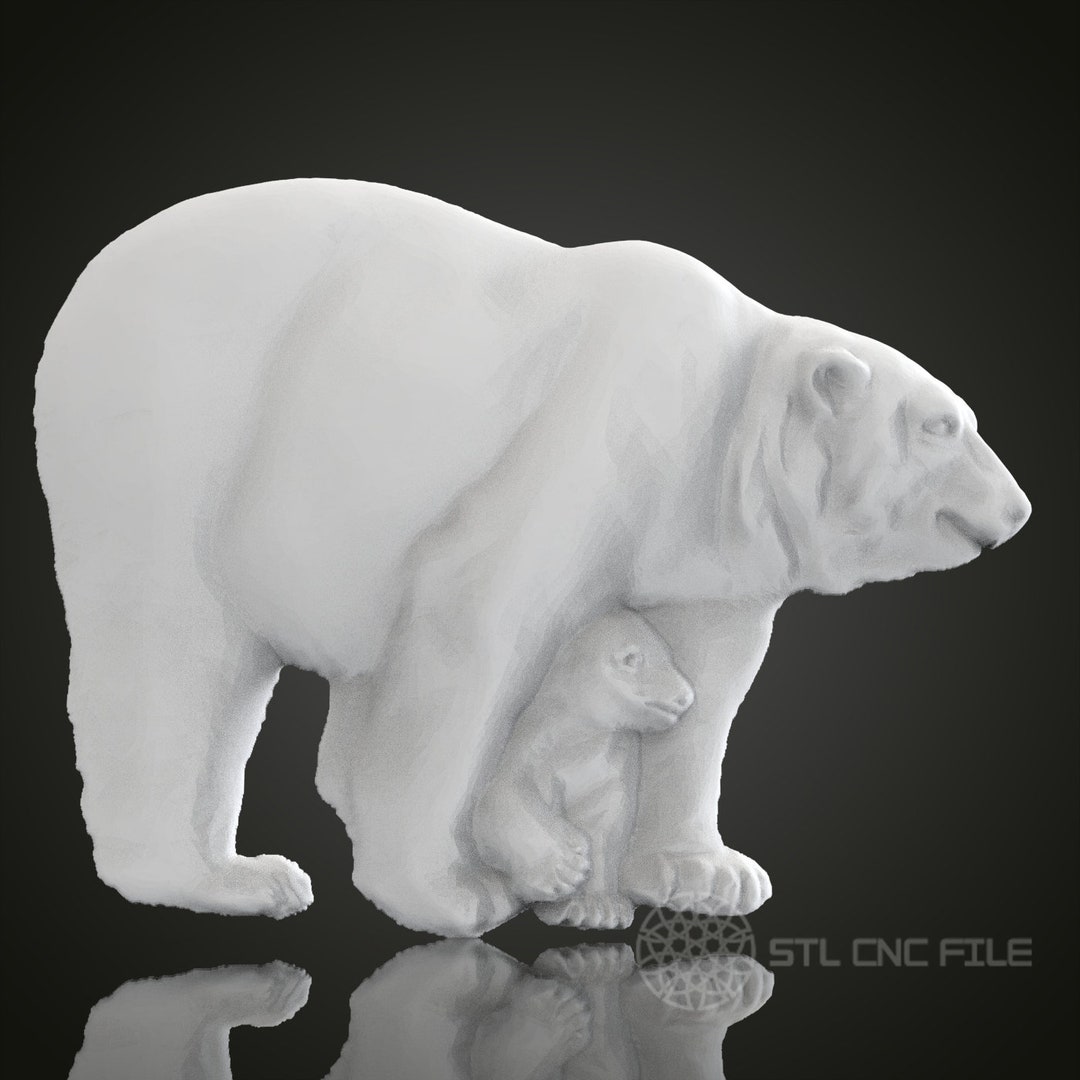 Polar Bear With Cub 3D Relief Art - CNC Router/3d Printer STL Model - Etsy
