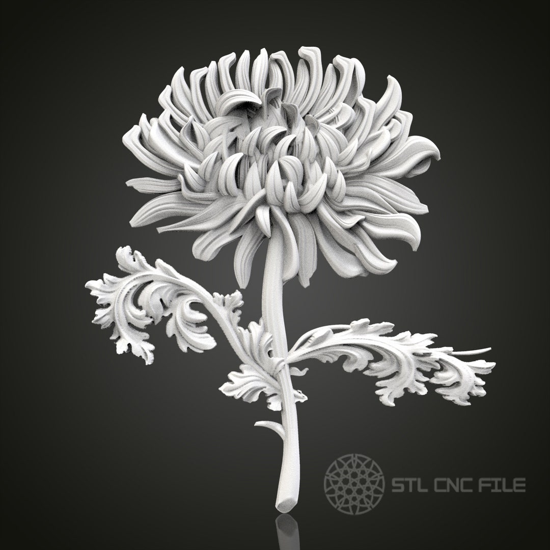 Chrysanthemum Grace - 3D CNC Engraved Wood Flower, Artcam Aspire STL ...