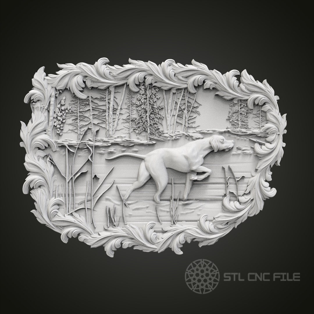 Detailed Hunting Dog Scene STL Model for CNC Router Engraver, Artcam ...