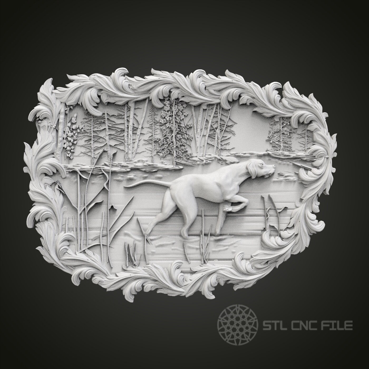 Detailed Hunting Dog Scene STL Model for CNC Router Engraver, Artcam ...