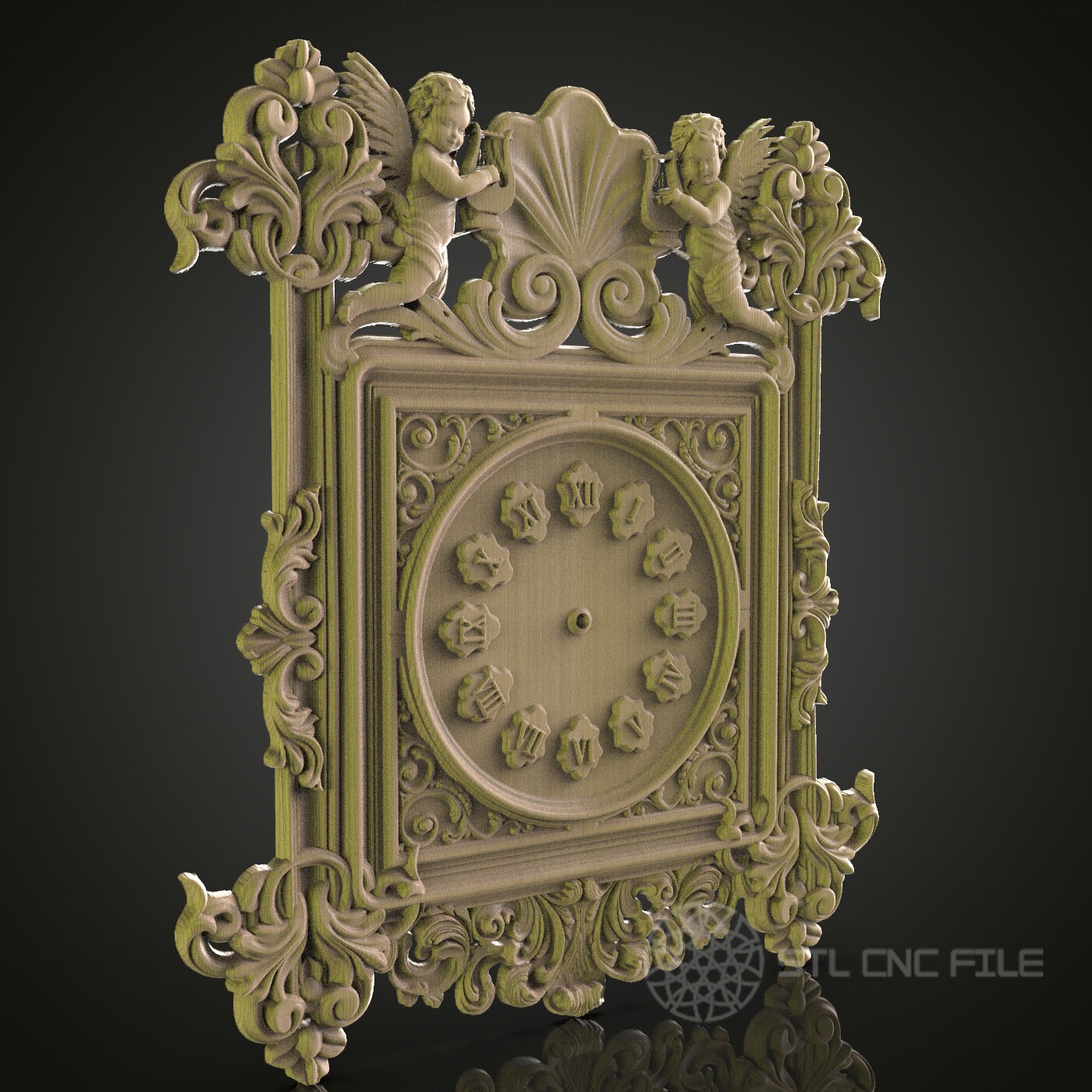 Ornate Angel Clock Wall Decor - STL Model for CNC Router, 3D Printer ...
