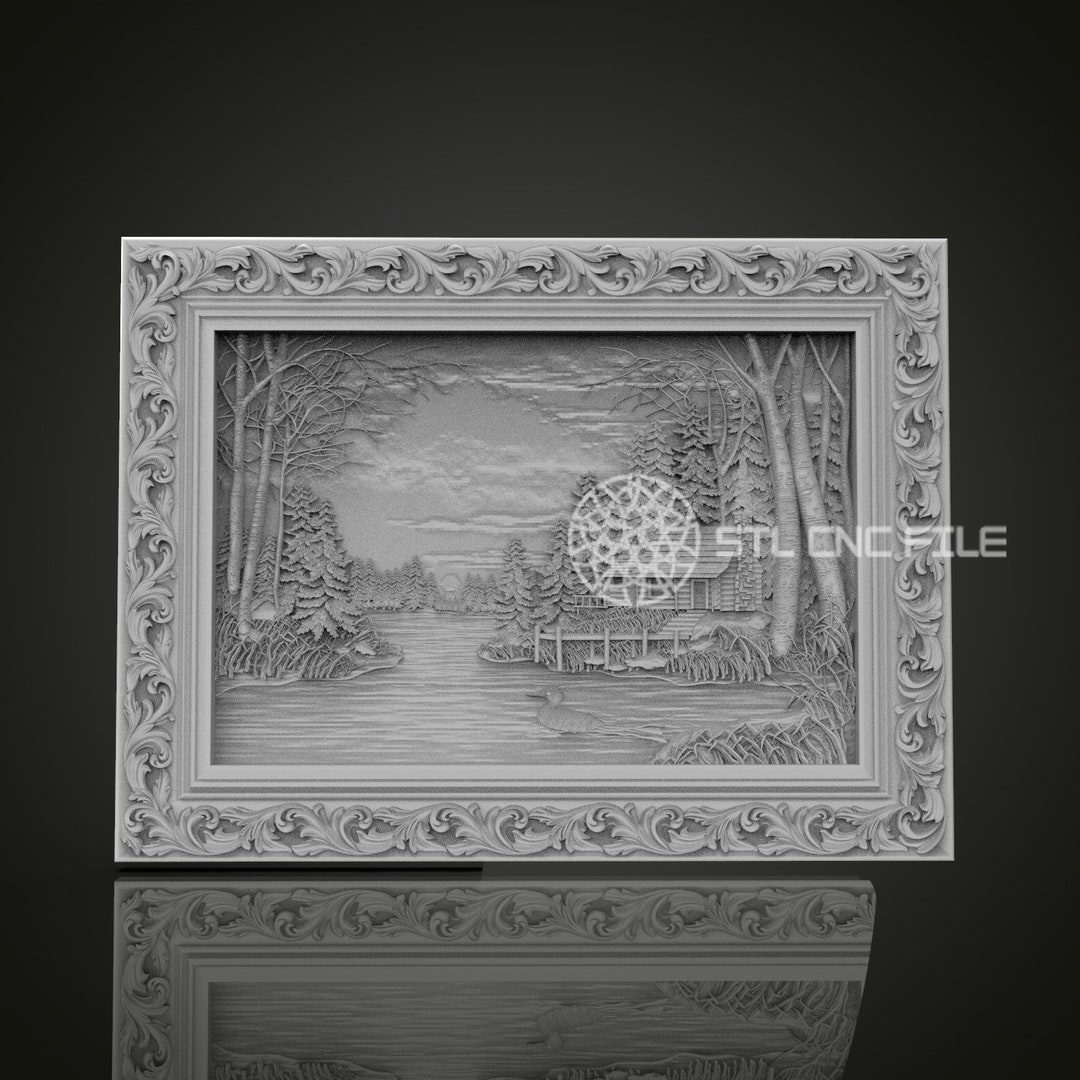 Winter Landscape Relief STL File, Scenic CNC Carving Design With Ornate ...