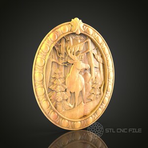 Stag in the Forest 3D Relief STL File for CNC, Rustic Deer Wood Wall ...