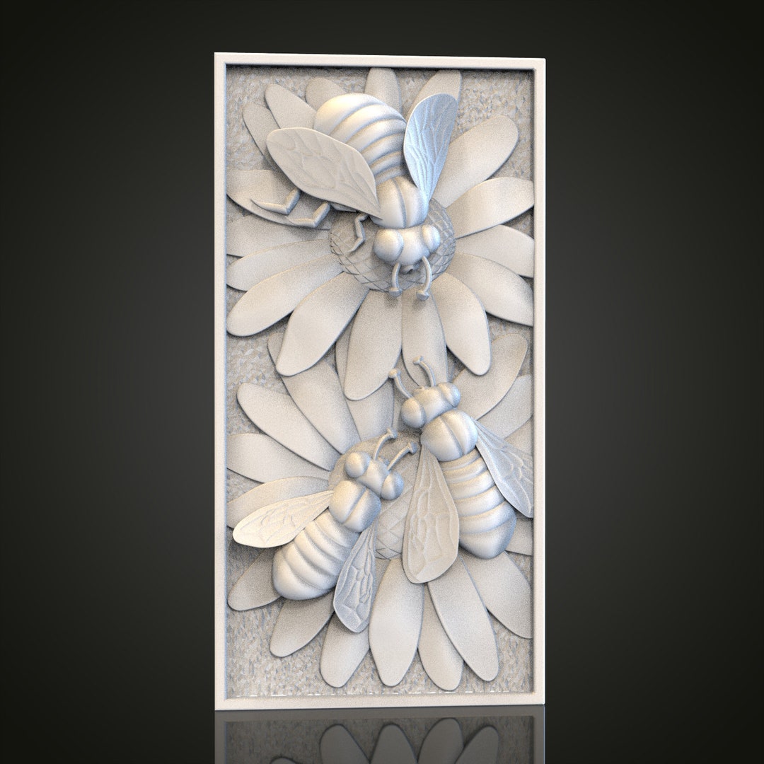 Bees on Flowers Relief STL Model for CNC Router Engraver, Artcam ...