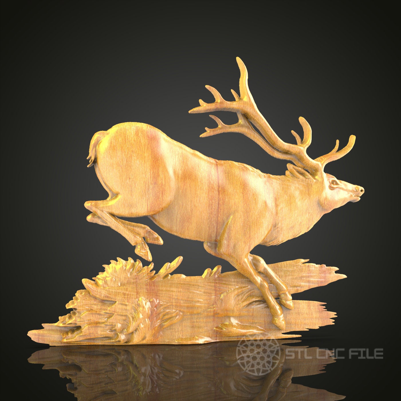 Dynamic Elk Leap STL File for CNC, 3D Wildlife Wood Carving, Majestic ...