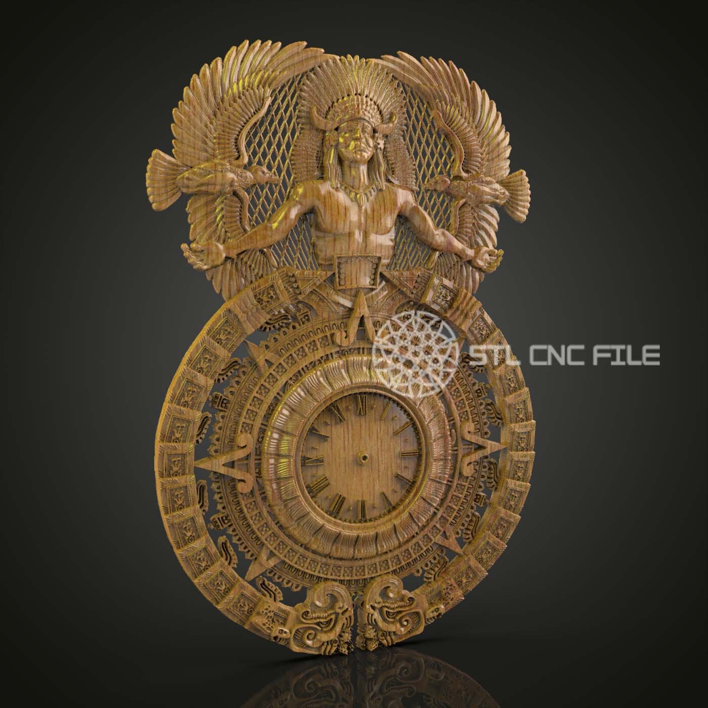Aztec Chief Wall Clock STL Model, CNC Router Engraving File, Artcam ...