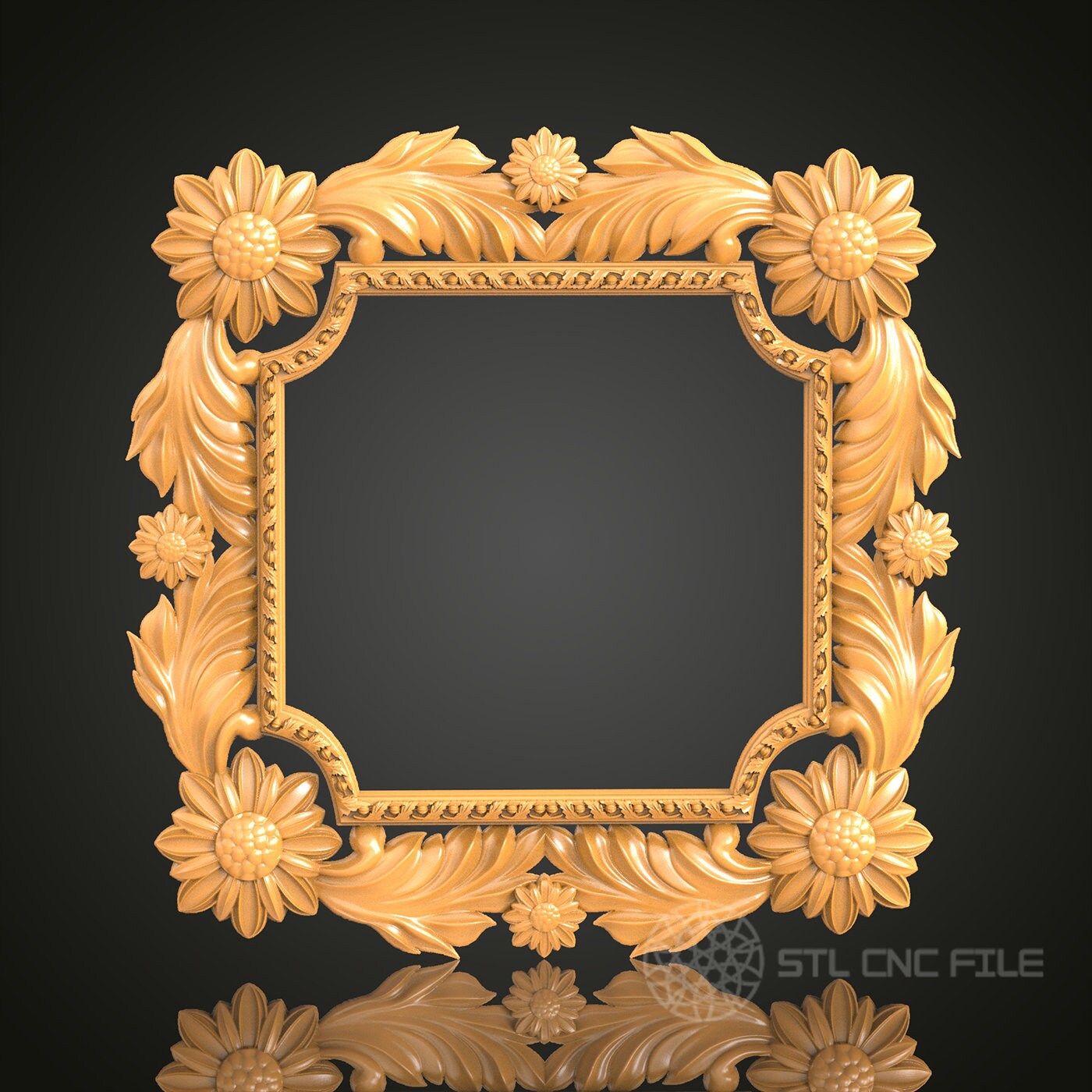 Floral Square Frame STL Model for CNC Router Engraver, Artcam, Aspire ...