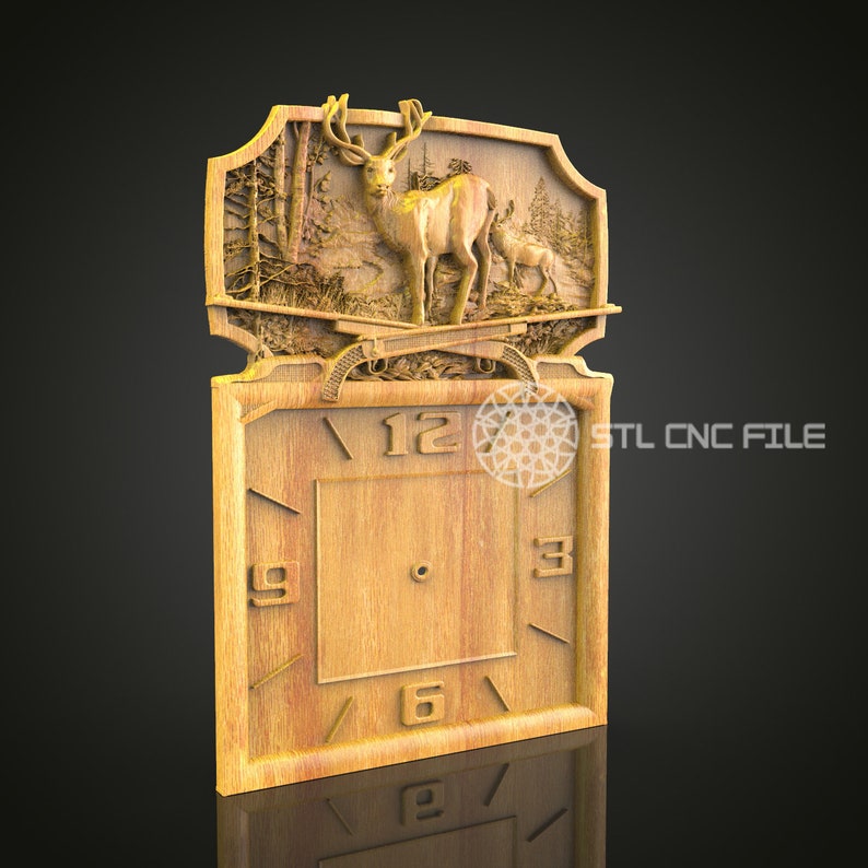 Rustic Deer Forest 3D Clock Model: CNC Woodworking STL File - Etsy
