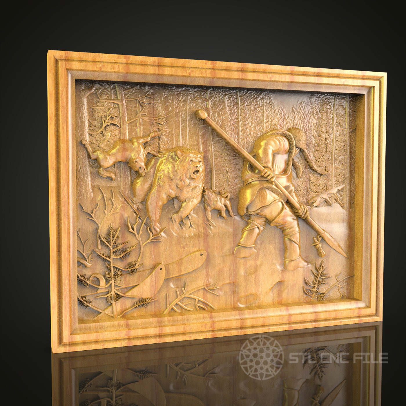 Hunter and Wild Boars 3D Relief STL File: CNC Wood Carving - Etsy