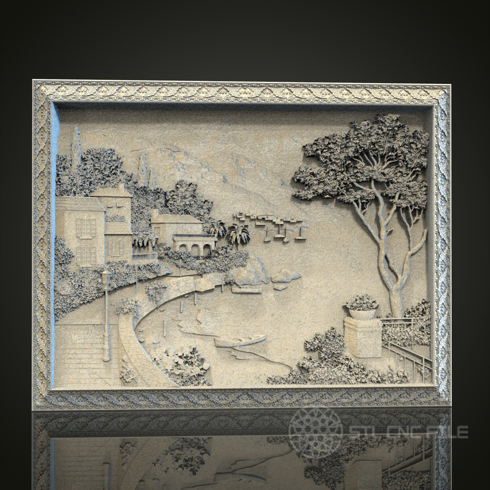 Mediterranean Coastal Village Relief: CNC Router & 3D Printer STL Model ...