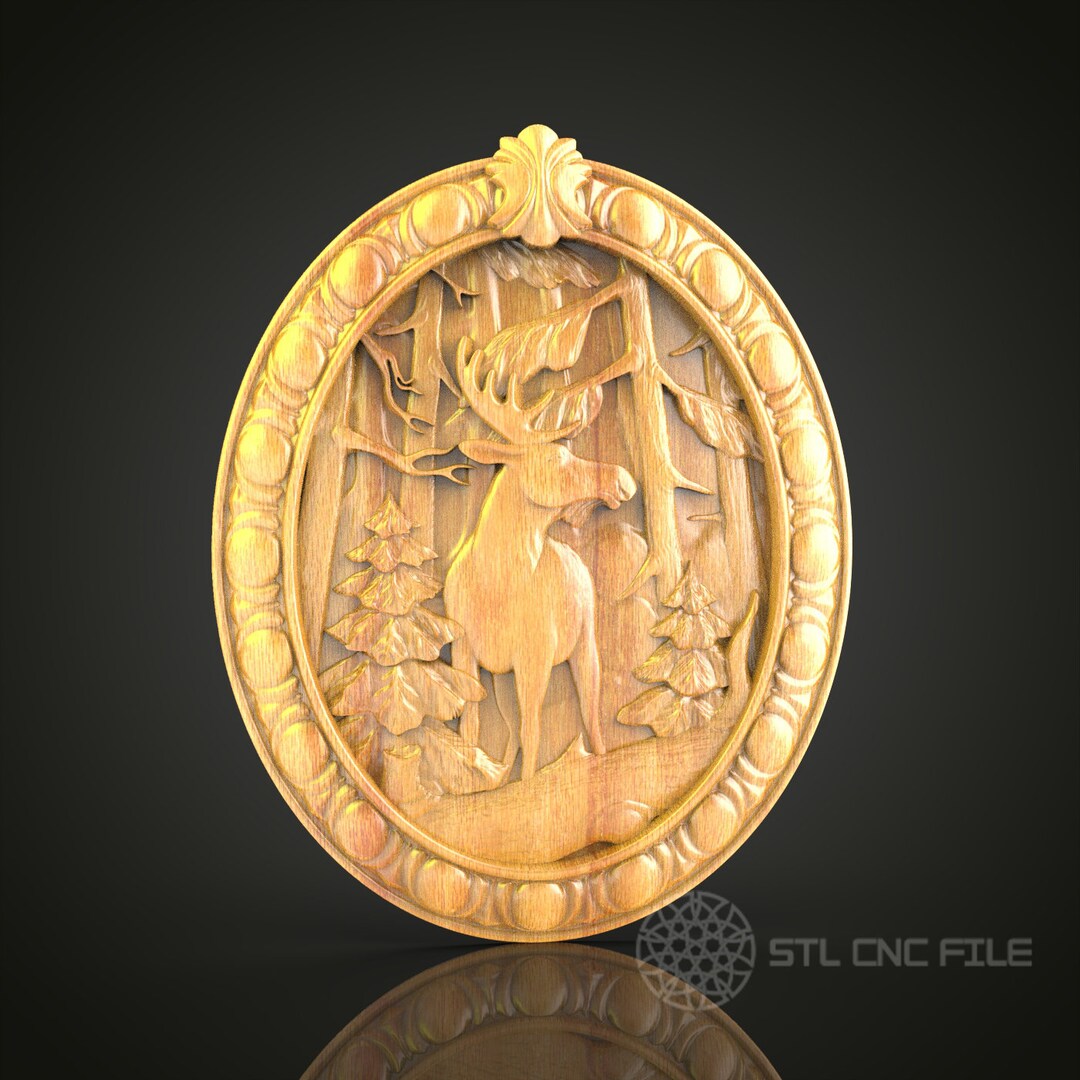 Stag in the Forest 3D Relief STL File for CNC, Rustic Deer Wood Wall ...