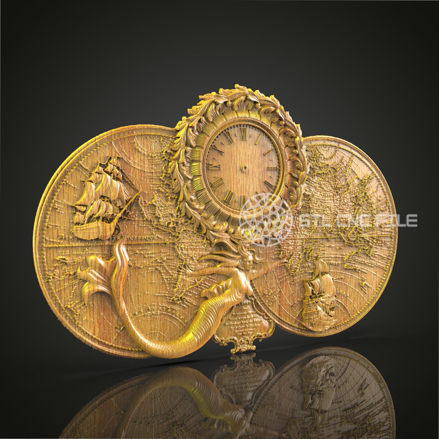 Explorers' Voyage 3D STL Clock Model - CNC Carving, World Map Art ...