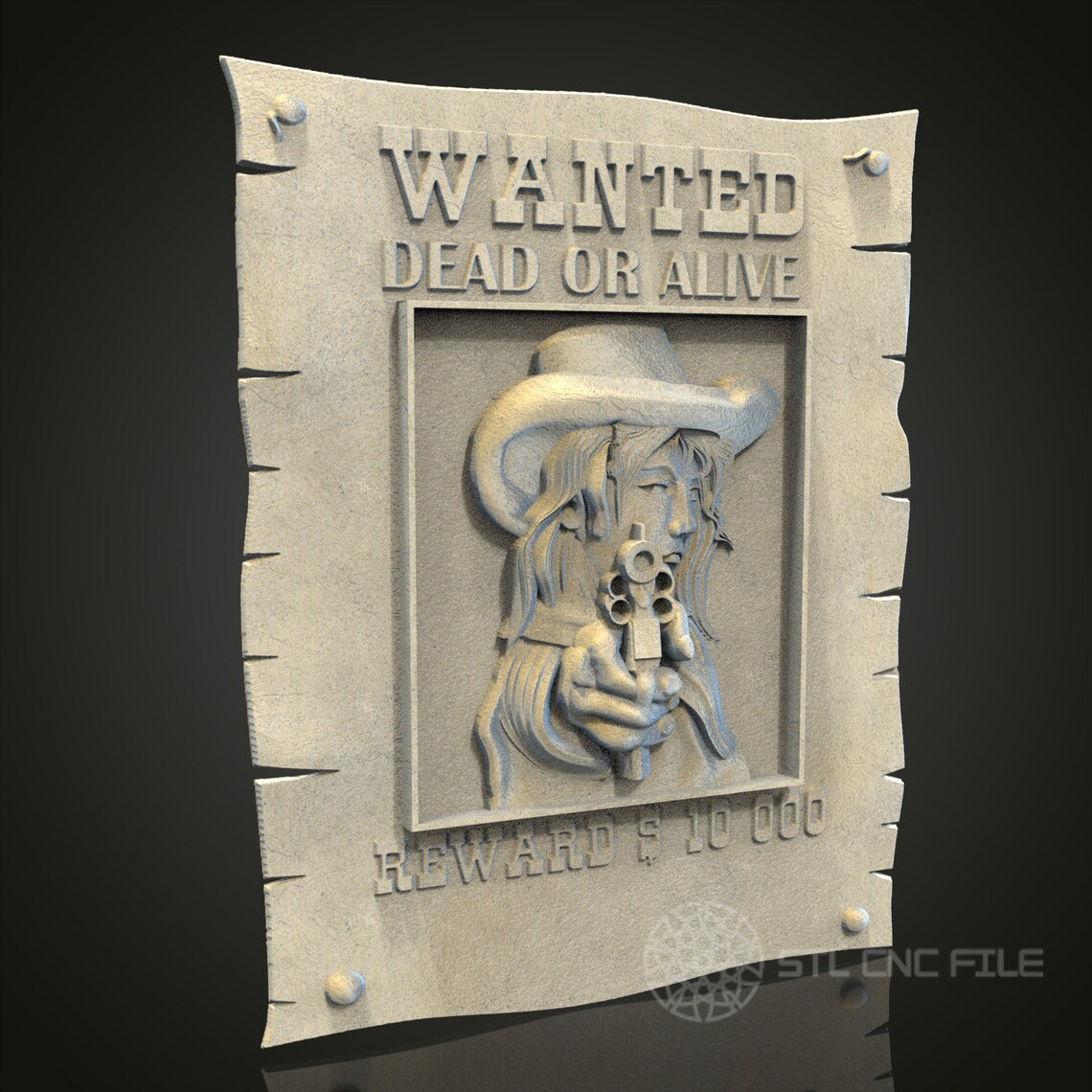 Wanted Poster Relief STL Model for CNC Router, Wood Engraving, Artcam ...