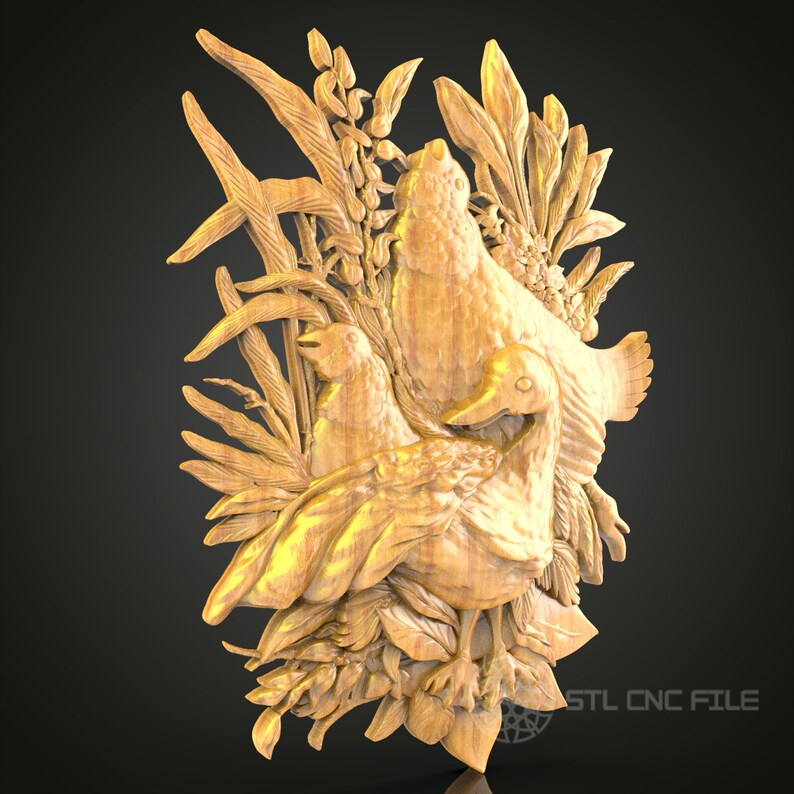 Peaceful Doves in Wheat 3D STL Model for CNC Router - Serene Wood Wall ...