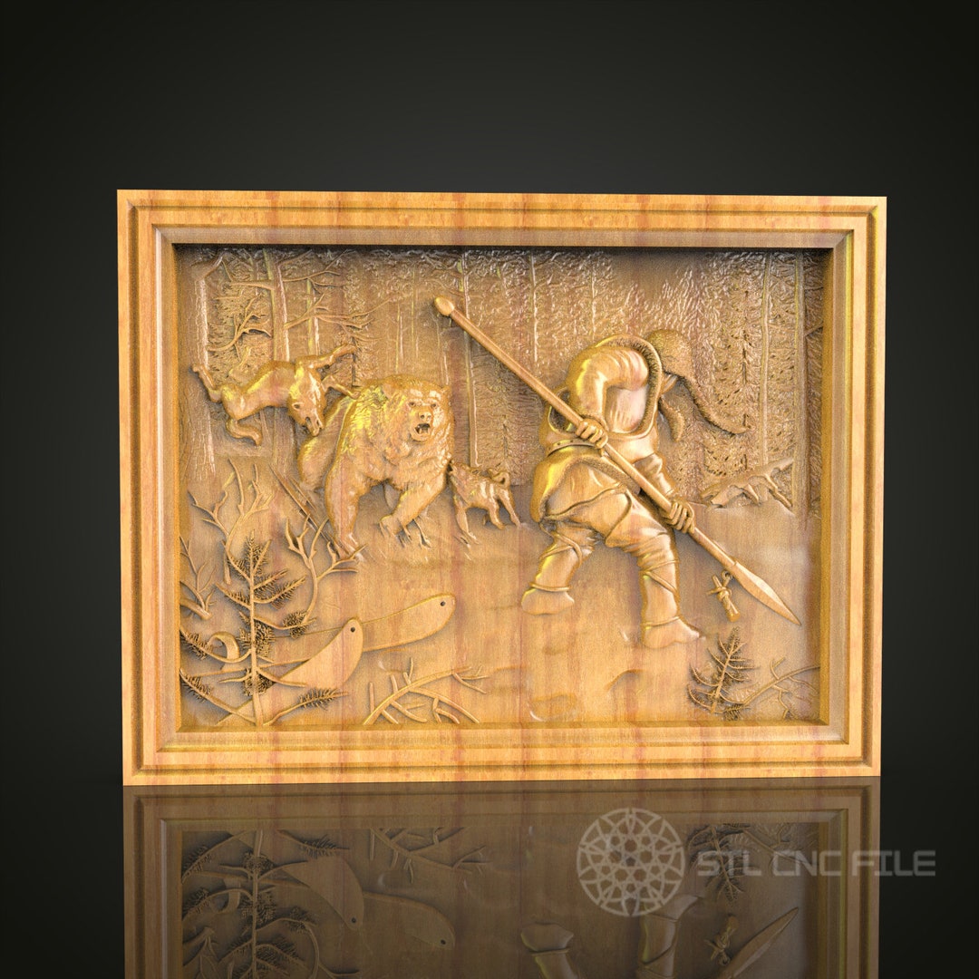 Hunter and Wild Boars 3D Relief STL File: CNC Wood Carving - Etsy
