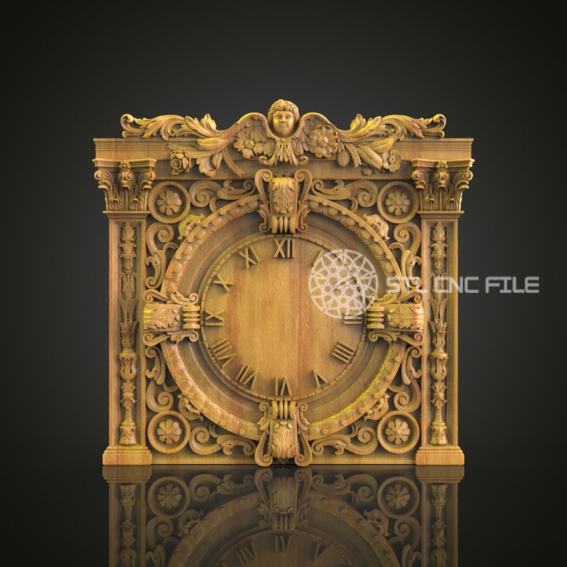 Renaissance Mantel Clock STL, CNC Carving Art, Luxe Wall Decor Design ...