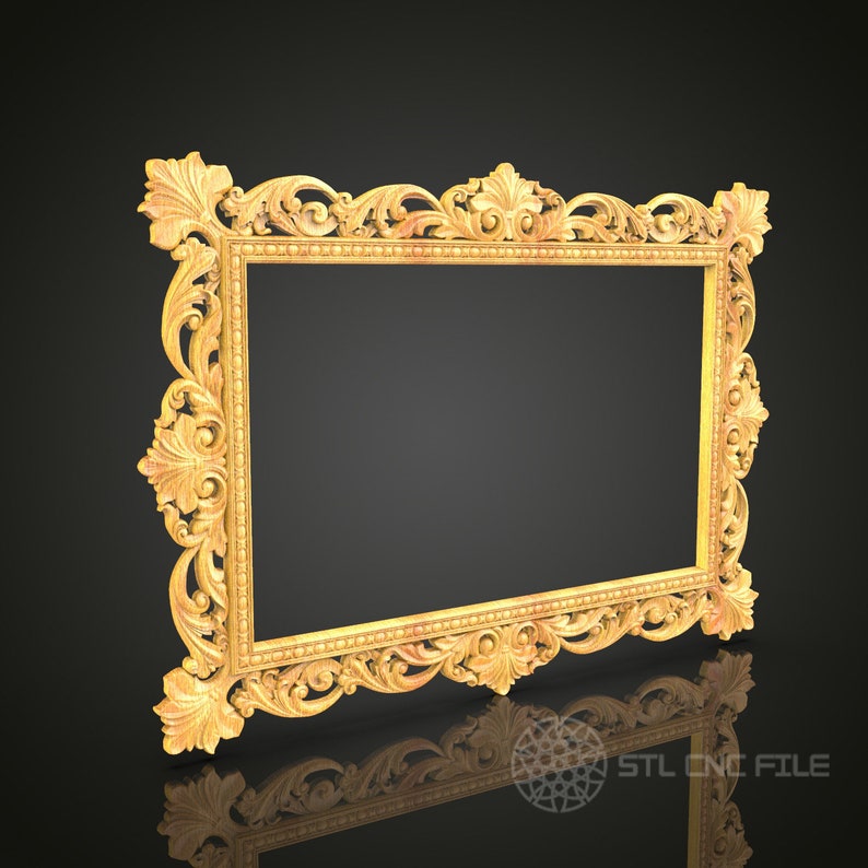 Luxurious Baroque-style Rectangular Mirror Frame STL Model for CNC ...