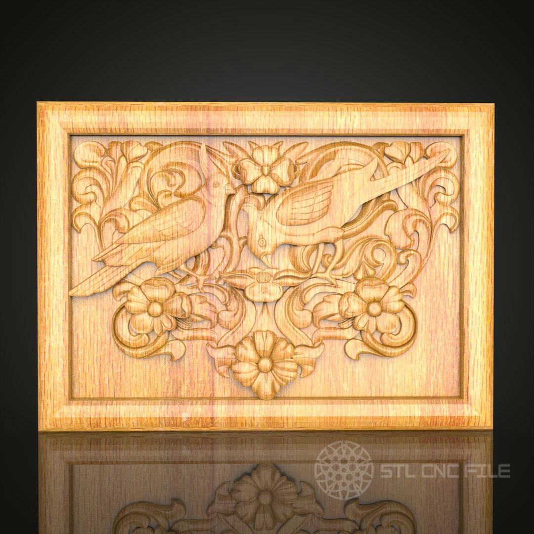 CNC Carved Wood Panel: Birds and Florals Wall Decor - Etsy