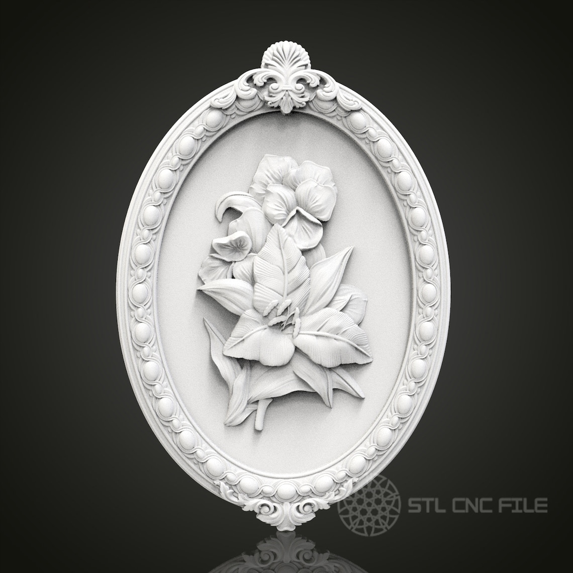 Floral Elegance Ornate Oval 3D CNC Engraved Wood Panel, Artcam Aspire ...