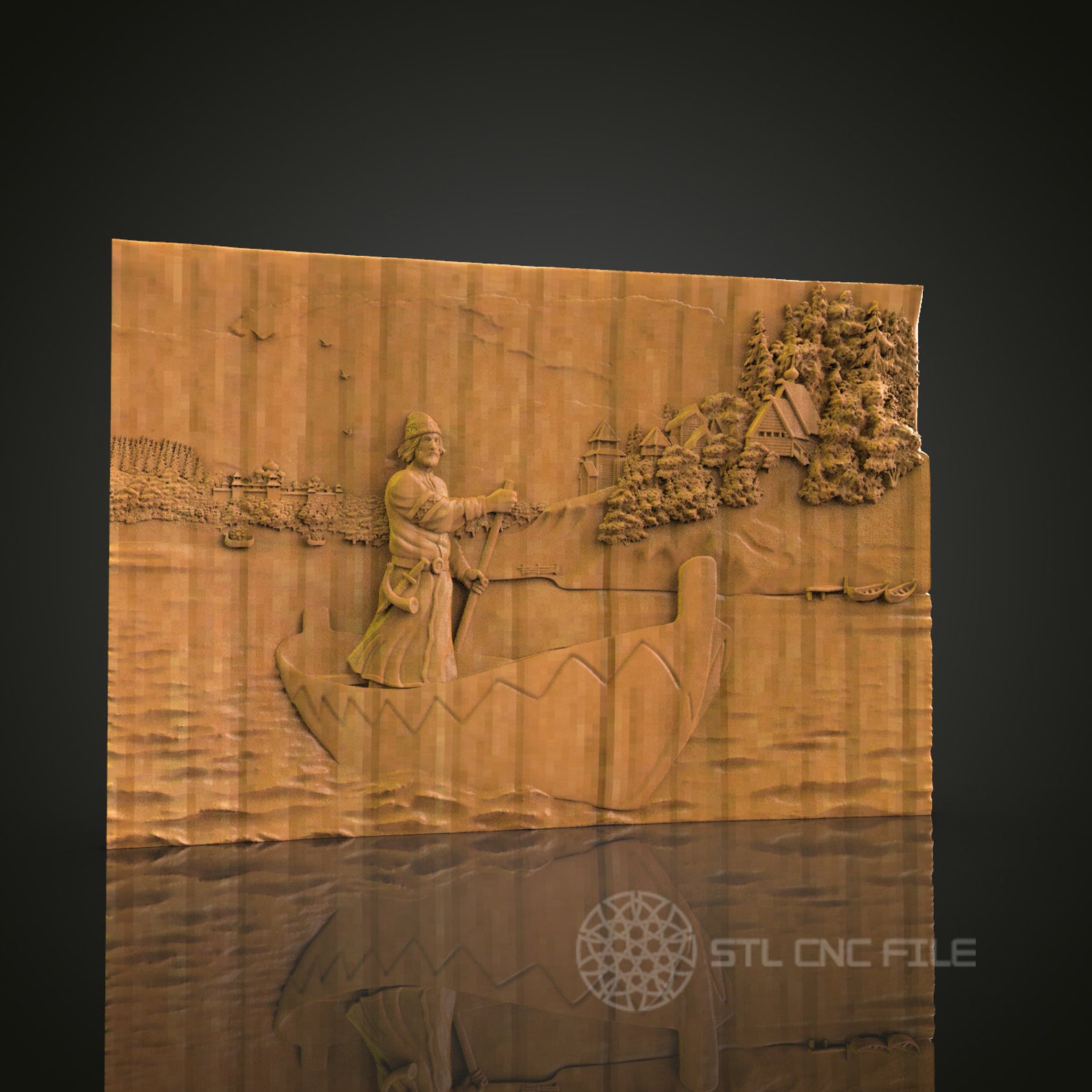 Man in Boat Relief STL Model for CNC Router Engraver Artcam, Aspire ...