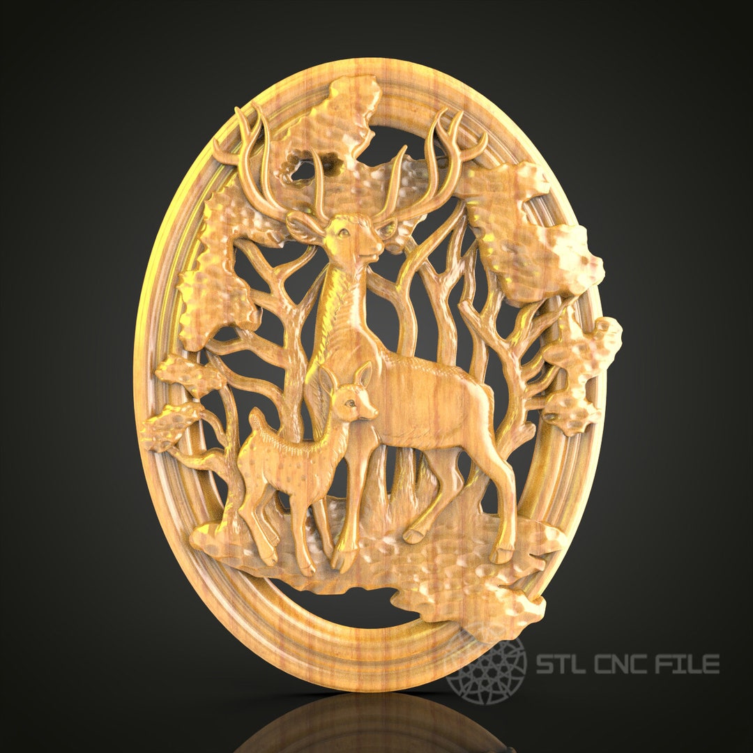 Majestic Deer Forest Scene - CNC Router Engraved Wooden Wall Art, STL ...