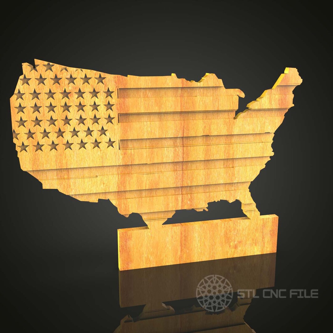USA Map Flag 3D Model - STL for Cnc Router Engraver, Artcam, Aspire ...