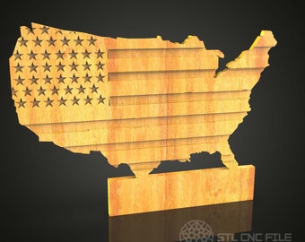 USA Wavy Map Flag Mix CNC Files for Wood, 3D STL Model - Etsy