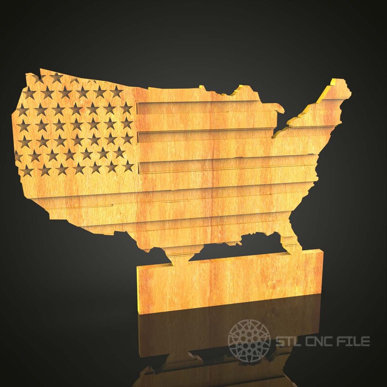 USA Map Flag 3D Model - STL for Cnc Router Engraver, Artcam, Aspire ...