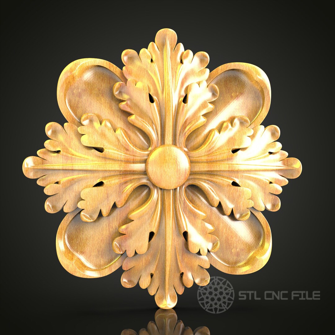 Elegant Floral Rosette STL File for CNC, 3D Wood Carving Model, Artcam ...