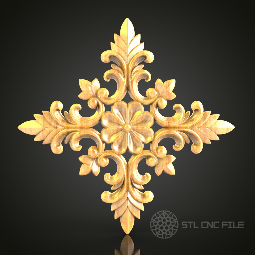 Ornate Cross-shaped Floral STL Model for CNC Router, Compatible With ...