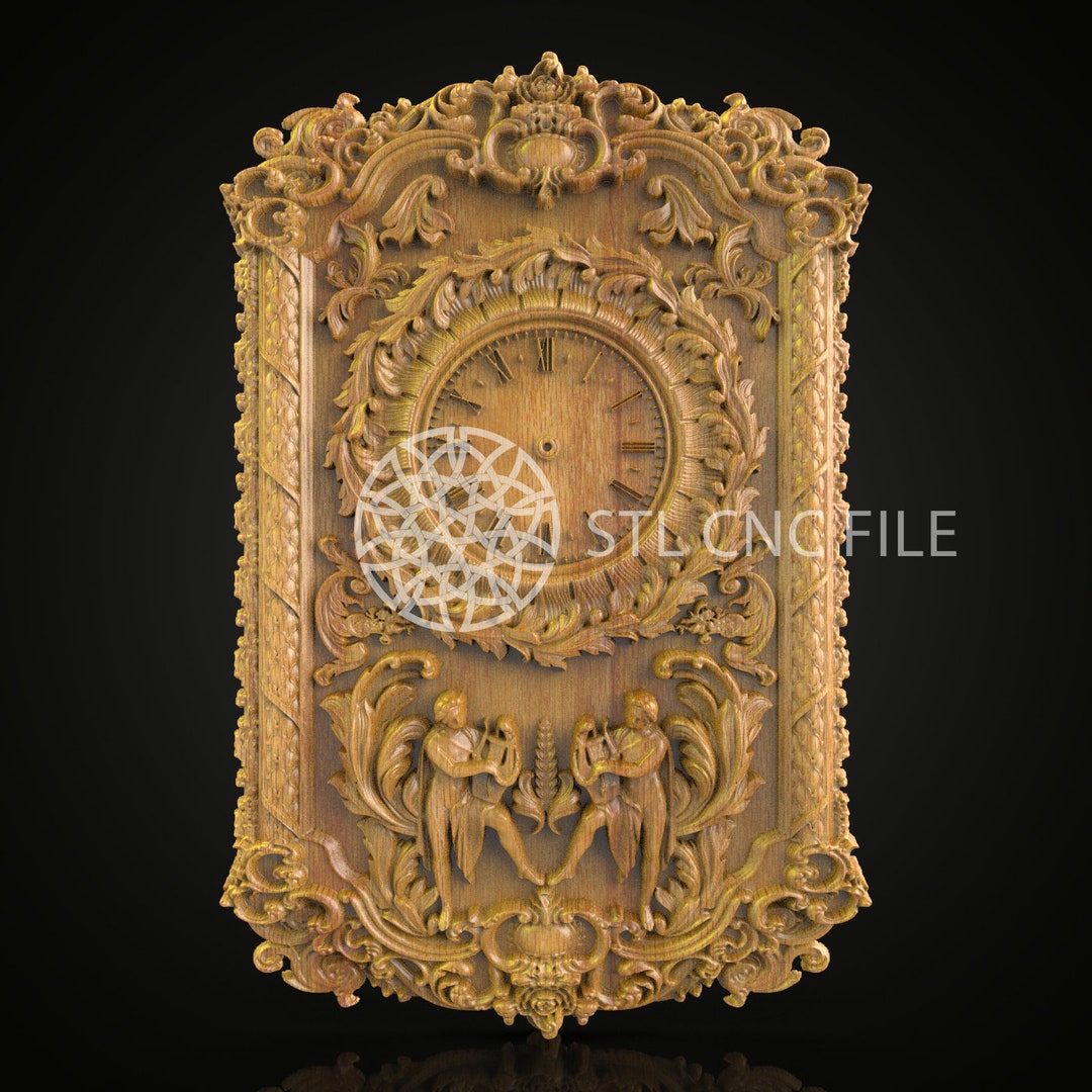 Baroque-style Clock Engraving, Ornate Wood Carving STL Model for CNC ...