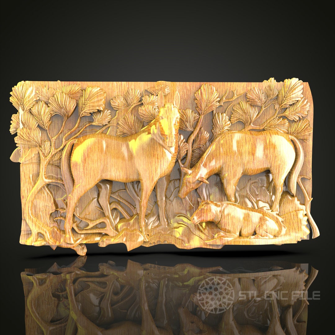 Forest Deer Family 3D Relief Model for CNC – Nature Scene, Wood Carving ...