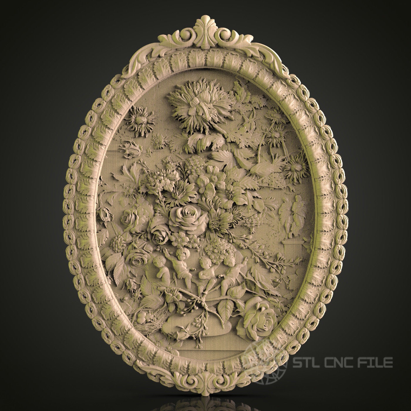 Elegant Floral Oval Frame STL Model for CNC Router, Aspire, Artcam, 3D ...