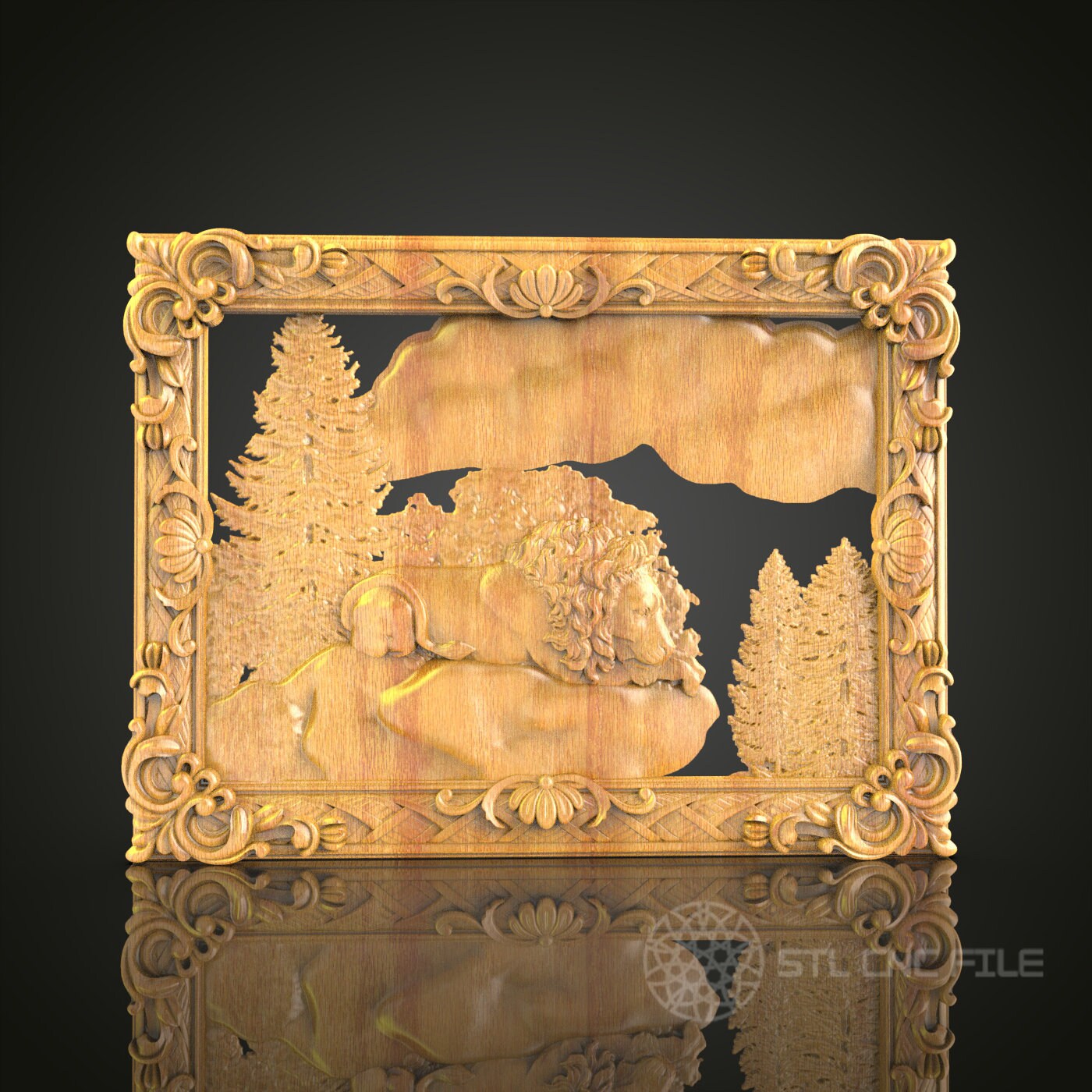 Lion in Forest Scene STL Model for CNC, Artcam, Aspire Detailed Wood ...