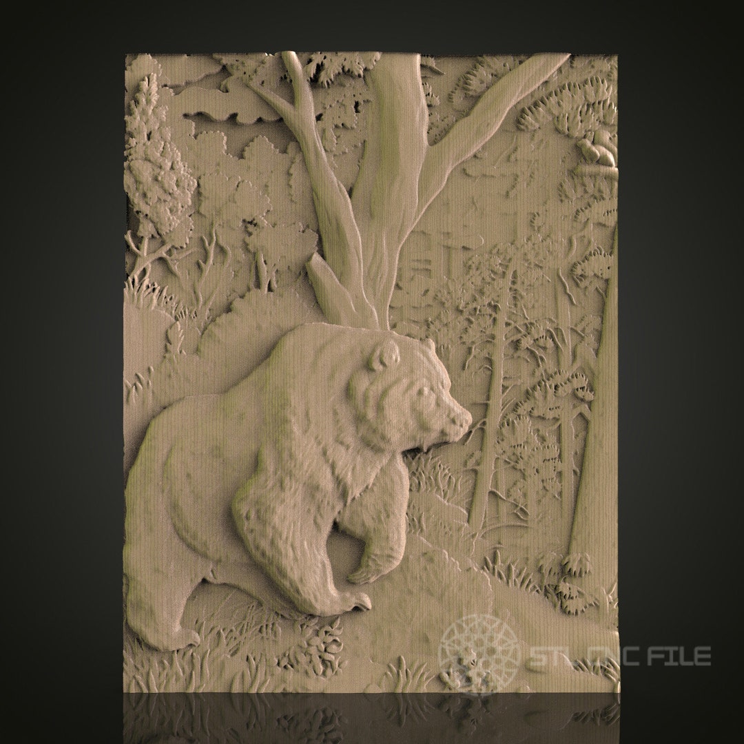 Bear Forest Relief Art STL Model for CNC Router Engraver - Wood Art ...