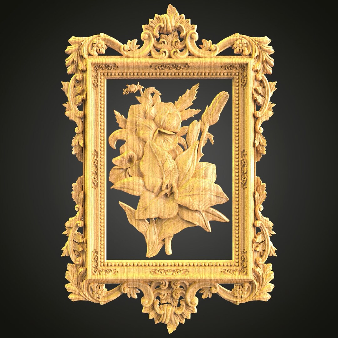 Baroque Floral Frame 3D Relief Model: CNC Carving File (digital ...