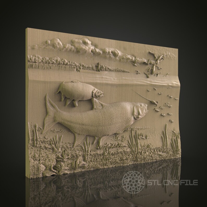 Fish Underwater Relief Art STL Model for CNC Router Engraver - Wood Art ...