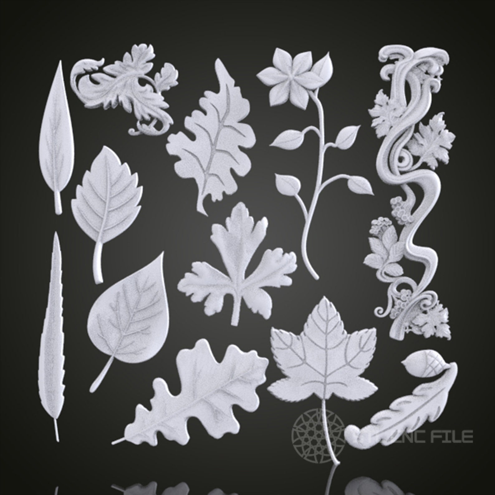 Leaf & Floral 3D Relief STL Models: CNC Router, 3D Printer (digital ...